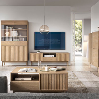 TV Stand with Storage Modern Cabinet 160cm Slatted Ribbed Fluted ...