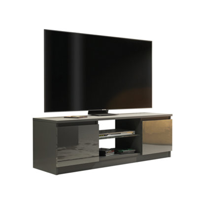 TV Unit 120cm Modern Dark Grey with High Gloss Doors - Creative Furniture