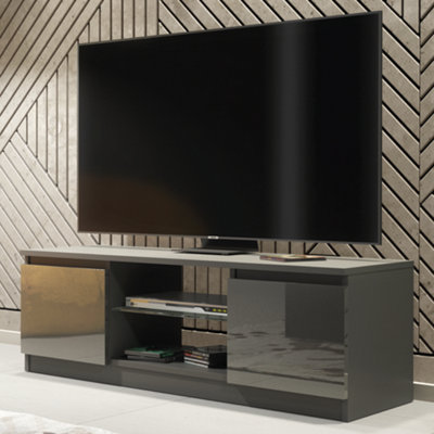 TV Unit 120cm Modern Dark Grey with High Gloss Doors - Creative Furniture