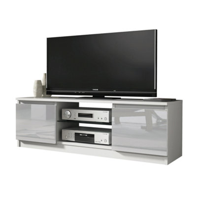 TV Unit 120cm Modern White with High Gloss Grey Doors - Creative Furniture