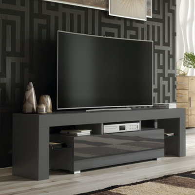 TV Unit 160cm Modern Dark Grey with High Gloss Doors - Creative Furniture