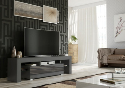 TV Unit 160cm Modern Dark Grey with High Gloss Doors - Creative Furniture