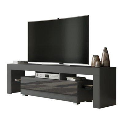 TV Unit 160cm Modern Dark Grey with High Gloss Doors - Creative Furniture