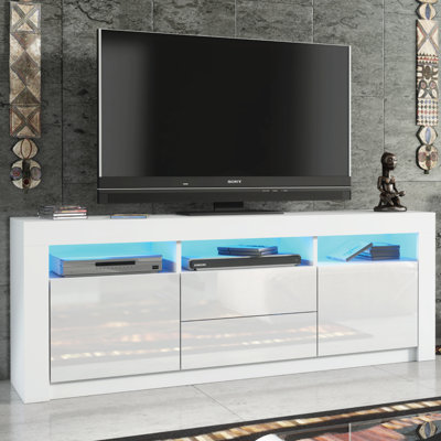 TV Unit 160cm White Modern Stand Gloss Doors