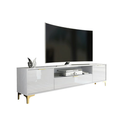 TV Unit 200cm Modern Luxury Stand Cabinet White High Gloss