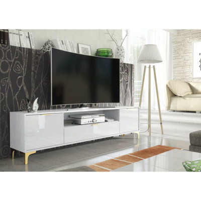 TV Unit 200cm Modern Luxury Stand Cabinet White High Gloss