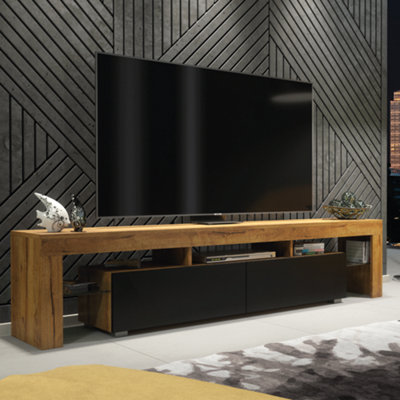 TV Unit 200cm Modern Oak with Matt Black Doors - Creative Furniture