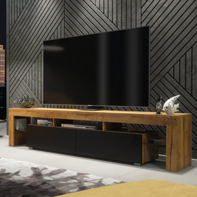 TV Unit 200cm Modern Oak with Matt Black Doors - Creative Furniture