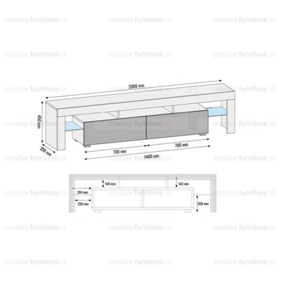TV UNIT 200CM MODERN WHITE WITH HIGH GLOSS GREY DOORS - CREATIVE FURNITURE