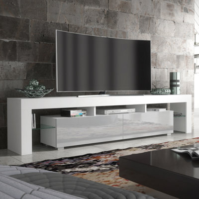 TV Unit 200cm Modern White with High Gloss Grey Doors - Creative Furniture