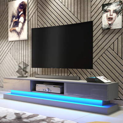 TV Unit Bloom 180cm - Dark Grey with Gloss Doors and LED Lights