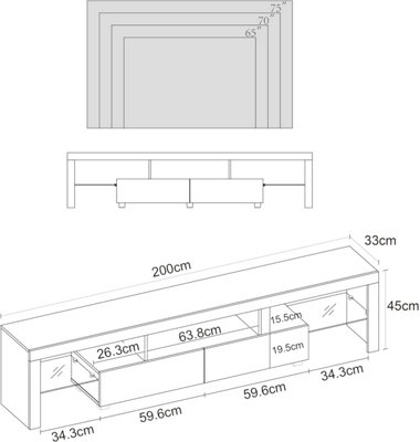 TV Unit for 80 inch TVs, with RGB LED Lights, High Gloss Front ...