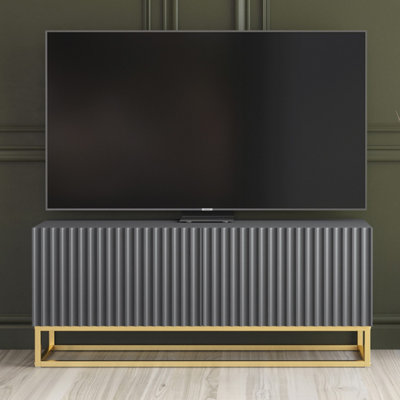 TV Unit Ripple 100cm - Dark Grey with Fluted Doors