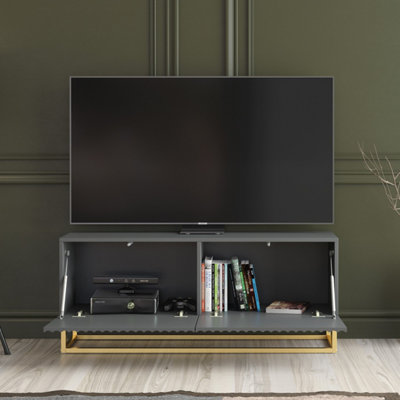 TV Unit Ripple 100cm - Dark Grey with Fluted Doors