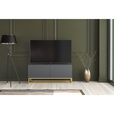 TV Unit Ripple 100cm - Dark Grey with Fluted Doors