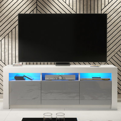 TV Unit Shine 160cm - White & Grey Gloss Doors and LED Lights
