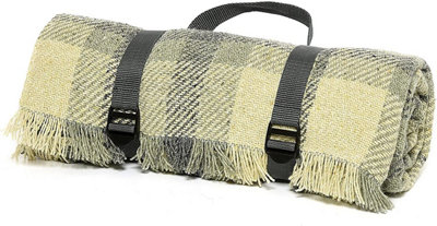 Tweedmill Keith Check 100% Wool Waterproof Picnic Rug Duck Egg & Charcoal