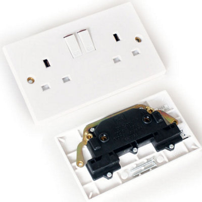 Twin Double UK Mains Wall Plug Socket 1 Gang 240V 13A Power Face Plate ...