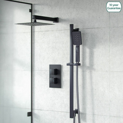 Twin Head Matte Black Rainfall Shower Concealed Mixer Valve Inc Hand ...