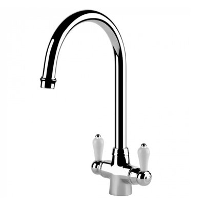 Twin Lever Kitchen Mixer Tap In Chrome & White - CHIANTI | DIY at B&Q