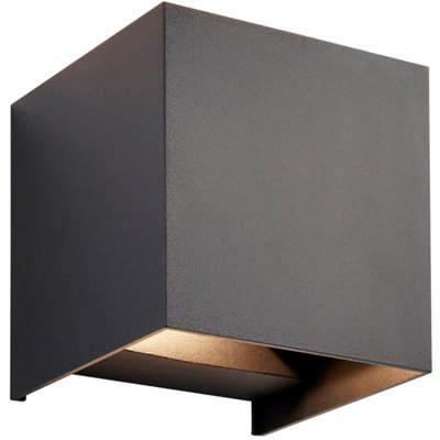 Twin Outdoor IP44 Cube Wall Light - 2 x 5.5W CCT LED - Matt Black Wall ...