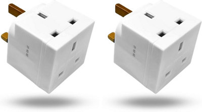 Twin Pack 2 Way 13A 3 Pin Plug Adaptors,Double sockets