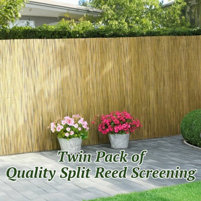 Twin Pack of 4m x 2m Natural Split Reed Fencing Screening Rolls for ...