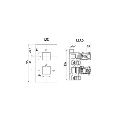 Twin Square Handle Concealed Thermostatic Shower Valve with 1 Outlet ...