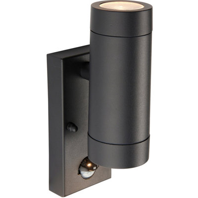 Twin Up & Down Wall Light with PIR Sensor - 2 x 7W GU10 LED - Satin Black