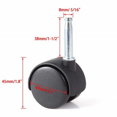 Twin Wheel Castors Casters with Socket Grip Neck Stem Fixings, 40mm ...
