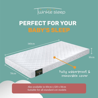 TWINKLESLEEP HYPOALLERGENIC BABY COT MATTRESS - 120X60X10CM