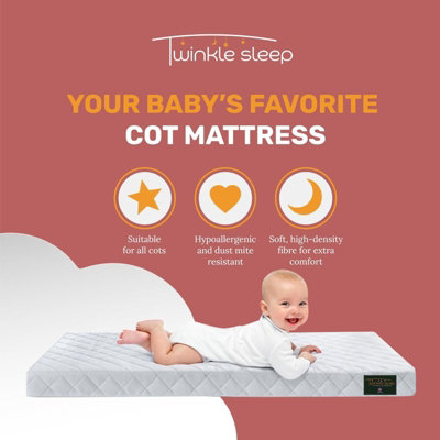TWINKLESLEEP HYPOALLERGENIC BABY COT MATTRESS - 120X60X10CM