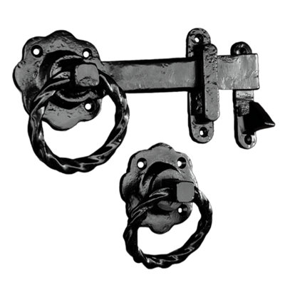 Twisted Ring Gate Latch Circle Black Antique 200mm Garden Cottage