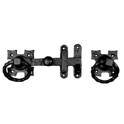 Twisted Ring Gate Latch Square Fleur de Lys Black Antique 200mm Garden ...