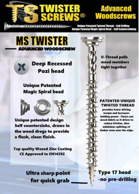 Twister Screws Premium Double-Threaded Wood Screw, Self Drilling, Self ...