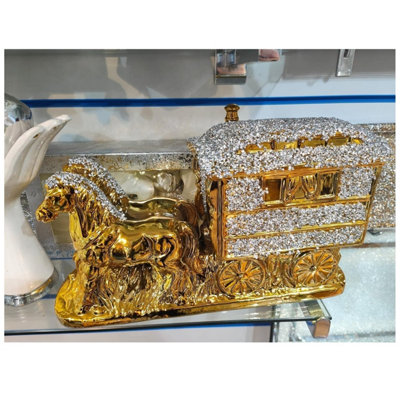 Two Horses With Wagon Gypsy Crushed Diamond Carriage Ornament Gold ...