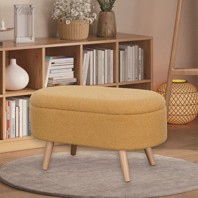 Two seat Boucle Teddy Storage Box Upholstered Pouffe Storage Bench ...