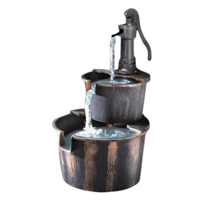 TWO TIER BARREL SOLAR WATER FEATURE OUTDOORS