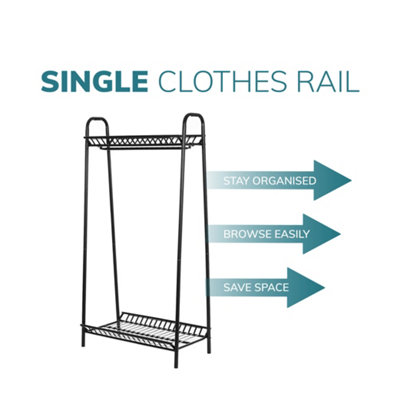 Two Tier Vintage Style Black Steel Clothes Rack with Two Storage Shelves