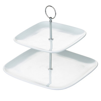 Two Tier White Square Cake Stand