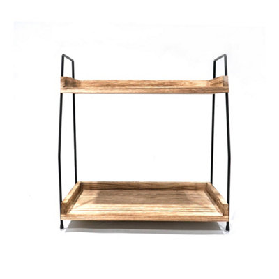 Two-Tier Wooden Desktop Counter Shelf Organiser