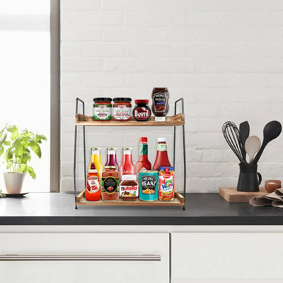 Two-Tier Wooden Desktop Counter Shelf Organiser