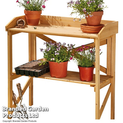 Two-Tier Wooden Potting Bench, Greenhouse Workstation & Staging, L80 x ...
