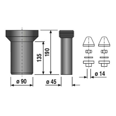 Tycner 190mm Long Black Straight Soil Pipe Wc Toilet Waste Water Pan ...