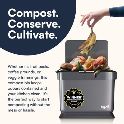 Tydi 4.5L Kitchen Compost Bin 2 Pack - Food Waste Caddy with Lid - Dark ...