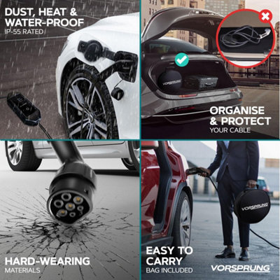 Type 2 Portable EV Charger- 3 pin Plug - 5 Metres - Charge Anywhere ...