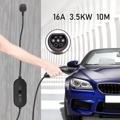 Type 2 to 3 Pin Plug Black EV Charger Cable with LED Indicators