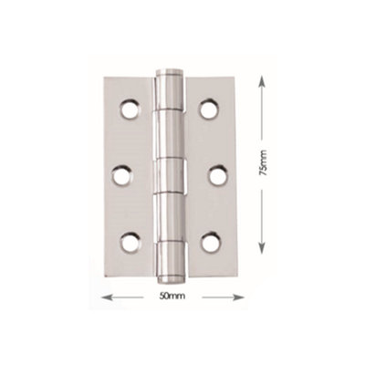 UAP Ball Bearing Butt Hinge 75x50mm Pack of 3 in Polished Stainless Steel