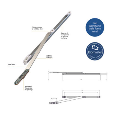 UAP Door Stay - 90 Degrees - uPVC Door Restrictor - 335mm - Steel