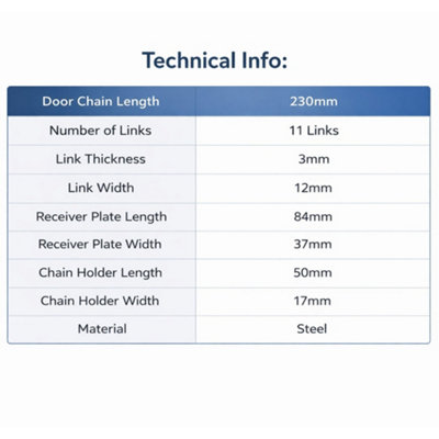 UAP Heavy Duty Sliding Door Security Chain (230mm) Steel, Polished Chrome